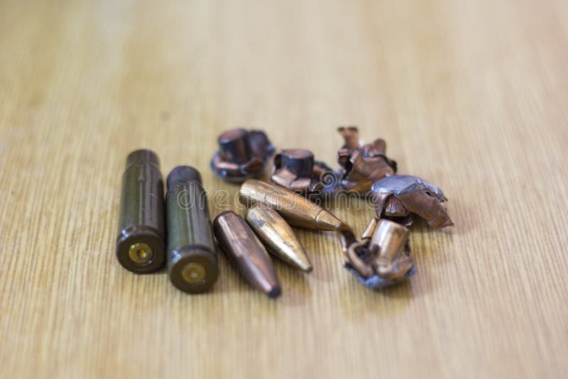 Bullets, Shell Casings, Crumpled Bullets from Impact Close-up Stock ...