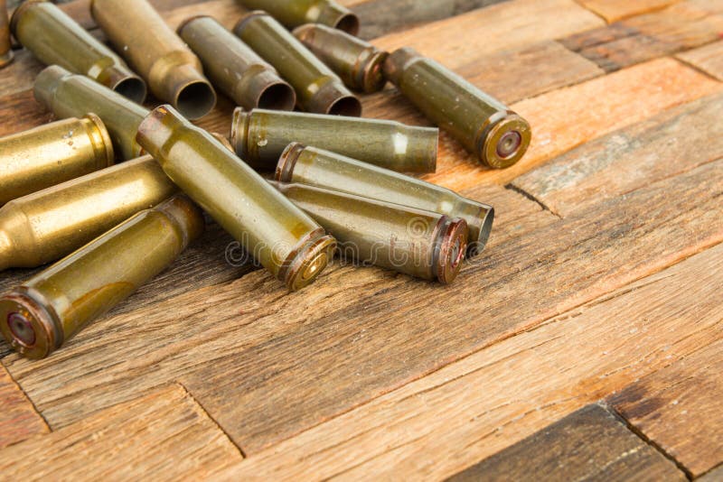 Bullets Shell on Wooden Background. Stock Photo - Image of armed ...