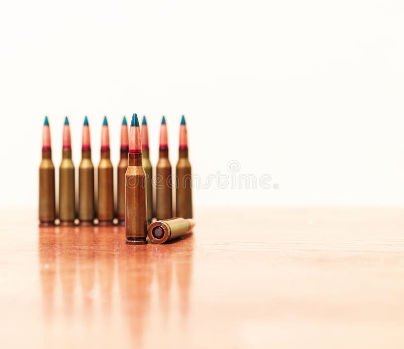 Gun and Bullets on Wood Table Stock Photo - Image of kill, criminal ...