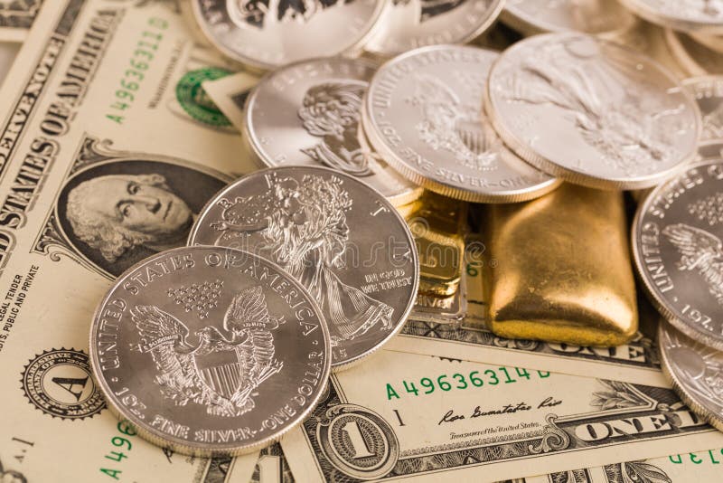 Gold and silver bullion stock photo. Image of currency - 208395414