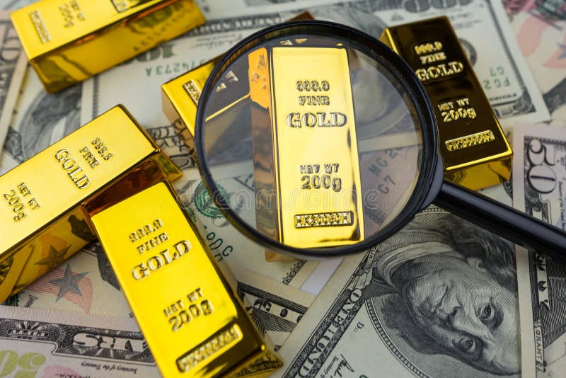 Bullion, Gold or Ingot on US Dollar Banknote Stock Image - Image of ...