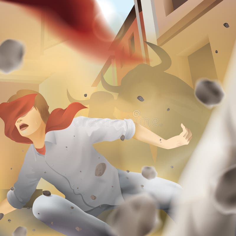 Bulls Chasing a Woman. Vector Illustration Decorative Design Stock ...