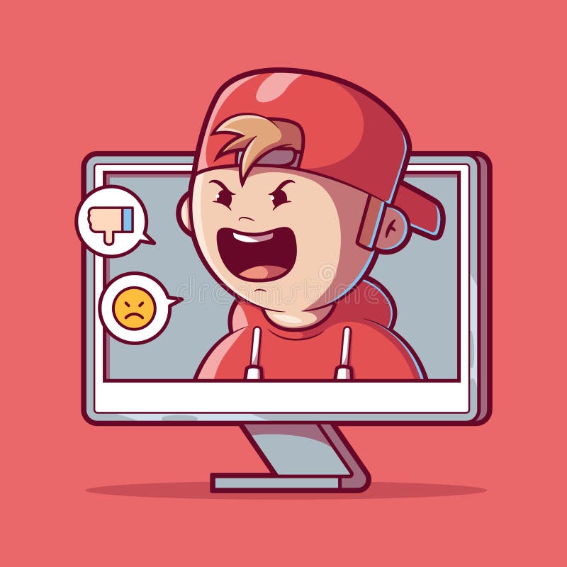 Bully Character Coming Out of a Computer Screen Vector Illustration ...