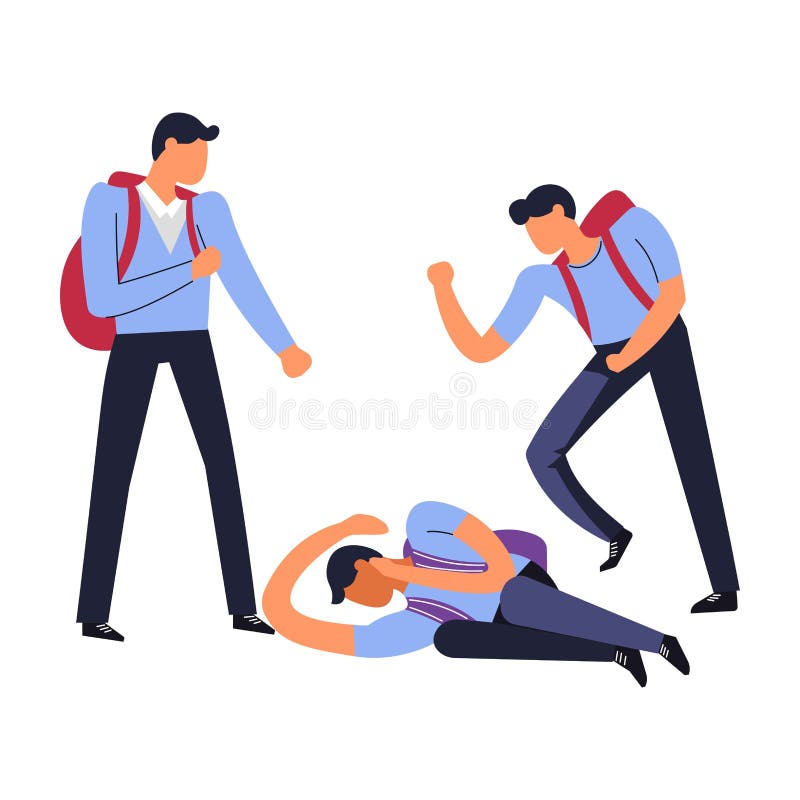 Bully Hooligans Beating Physically Weak Fellow Student Lying on Ground ...