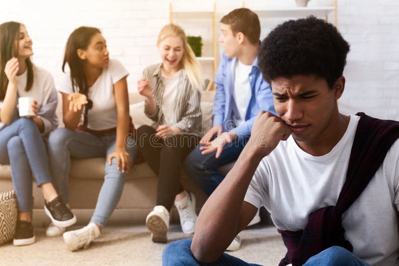 Bullying Concept. Sad Guy Avoiding Bad Friends Stock Photo - Image of ...