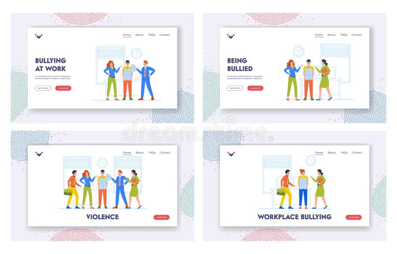 Bullying at Work Landing Page Template Set. Victim Male Character with ...