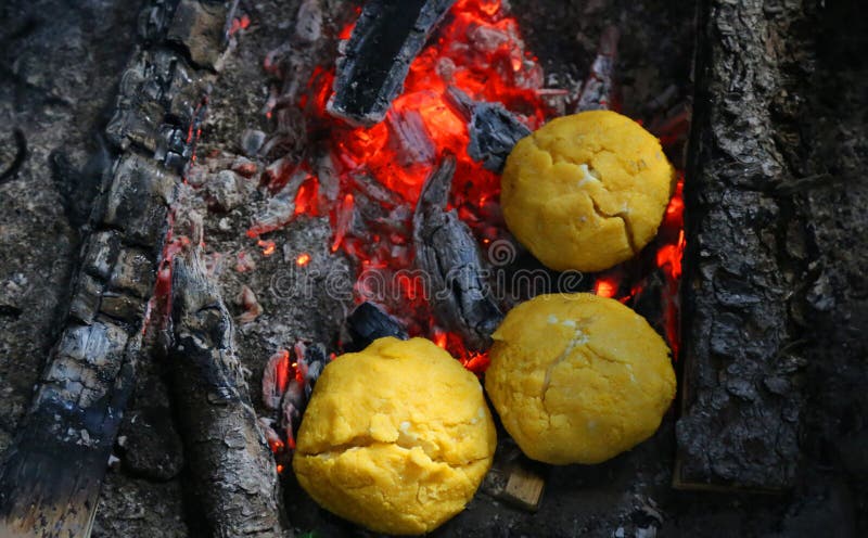 Bulz cheese on fire stock photo. Image of polenta, coals - 96140770