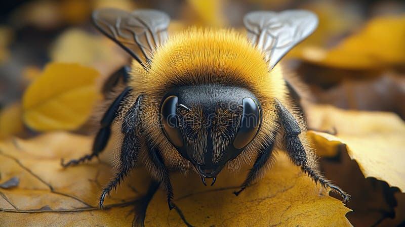 Bumble Bee on Autumn Leaves Close Up Stock Illustration - Illustration ...