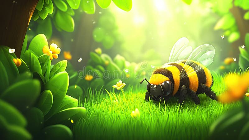 Happy Bee Floral Garden Cute Bumble Illustration Stock Photos - Free & Royalty-Free Stock Photos ...