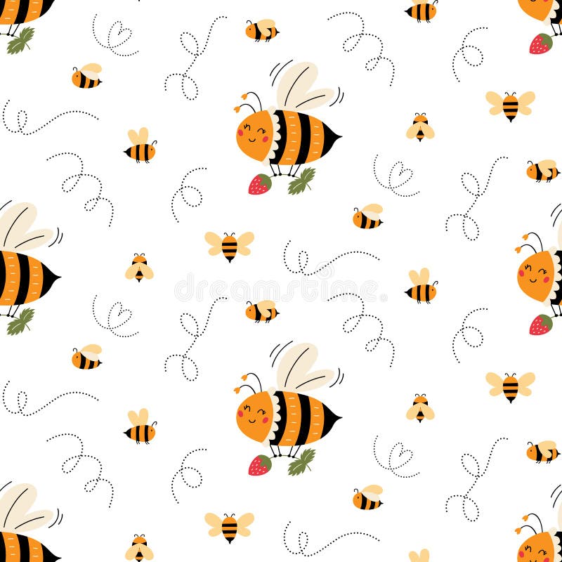 Bumble Bee Seamless Pattern Honeybee Vector Pattern Stock Vector ...