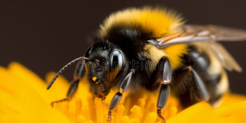 Bumble Bee Surrounded by Vibrant Yellow Flower Pollen Burst Stock Photo ...