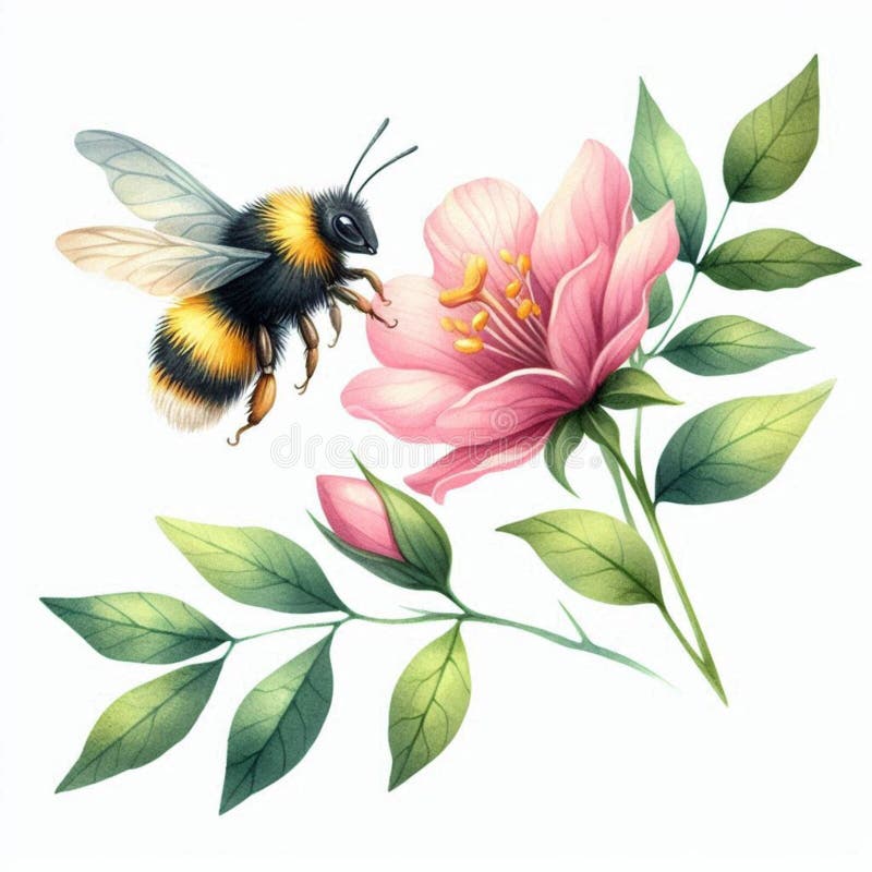 Bumble Bee Over a Flower stock illustration. Illustration of pollen ...