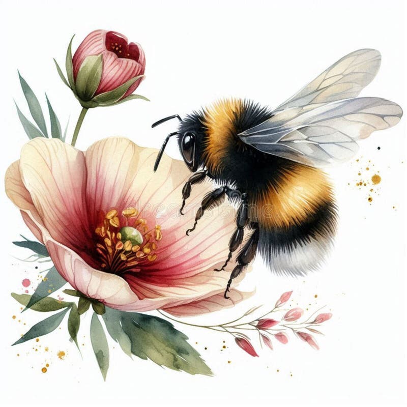 Bumble Bee Flower Illustration Stock Image - Image of pink, bumble ...
