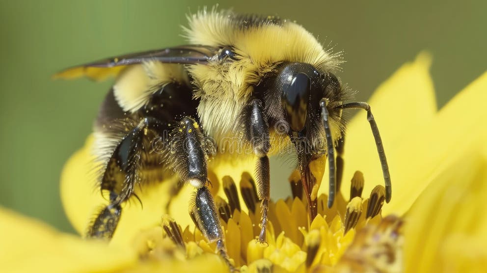 Bumblebee Collects Pollen, Dynamic Angle, Distinct Pollen Basket Stock ...