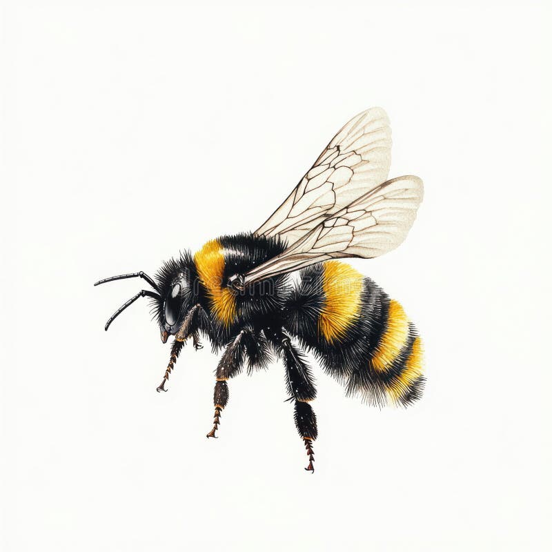 Bumblebee in Flight Detailed Illustration White Background Stock ...