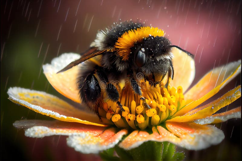Bumblebee on a Flower Macro. Bumblebee Collects Flower Nectar Stock ...