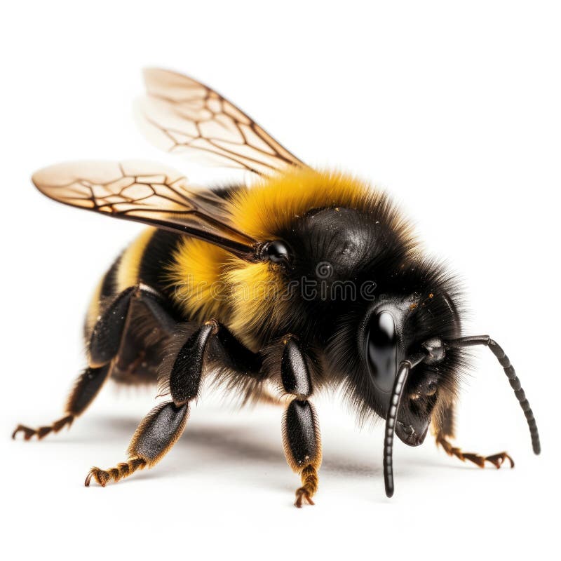 Bumblebee on White Background. a Bee with Pollen Particles Visible on ...