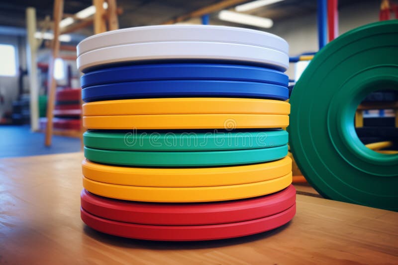 Bumper Plates Stacked in Alternating Colors and Sizes Stock Image ...