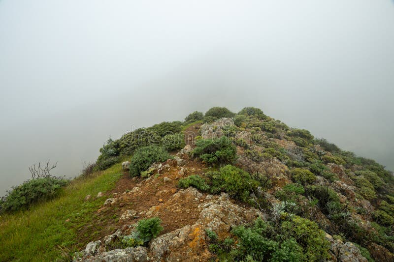 Bumpy Knob of False Summit of Montanan Ridge in Thick Fog Stock Photo ...