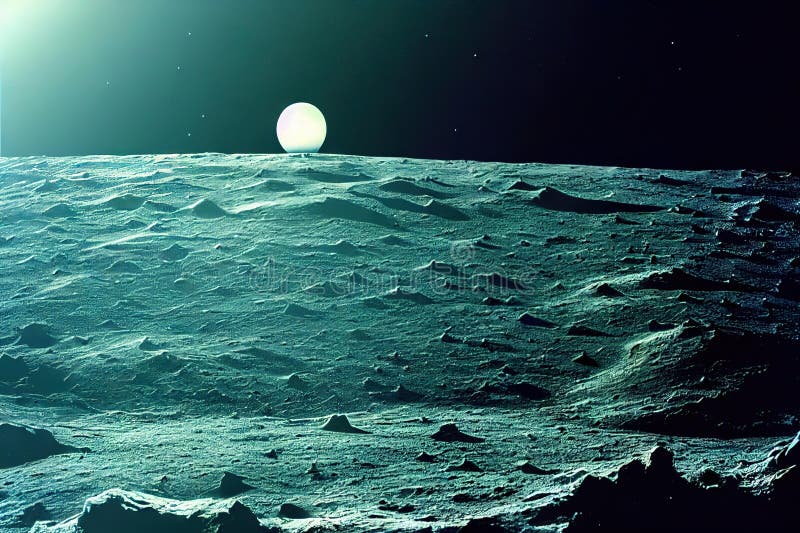 Bumpy Surface of Planet with Moon in Background. Stock Illustration ...