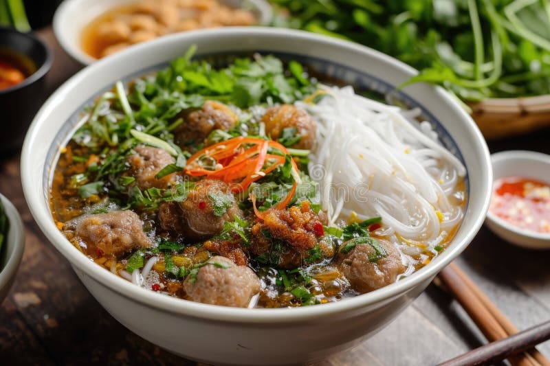 Bun Cha Ha Noi Vietnamese Traditional Dish Stock Illustration - Illustration of chopstick, fried ...