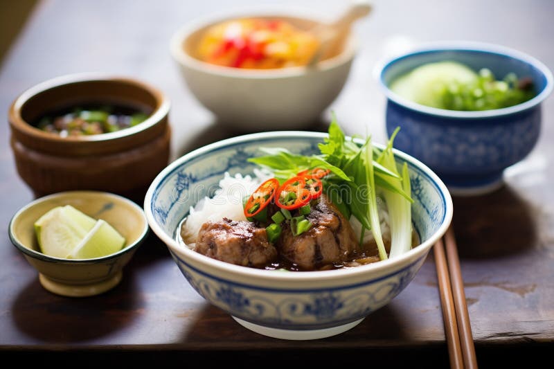 Bun Cha Served on Traditional Vietnamese Crockery Stock Illustration ...