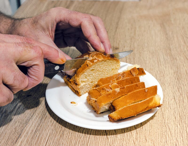 The Bun is Cut with a Knife Stock Image - Image of fresh, table: 209156575