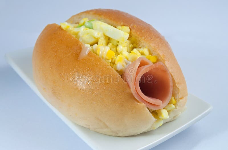 Bun with Egg Mayonnaise and Ham Stock Image - Image of pepper, food ...