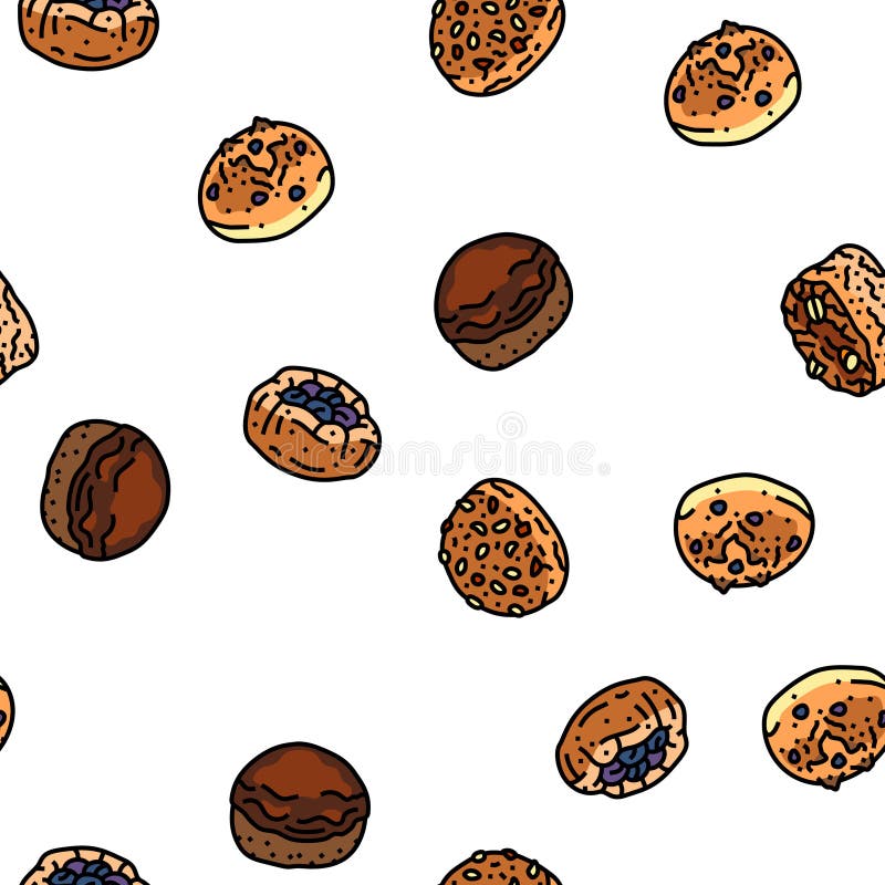 Bun Food Meal Bread Vector Seamless Pattern Stock Vector - Illustration ...