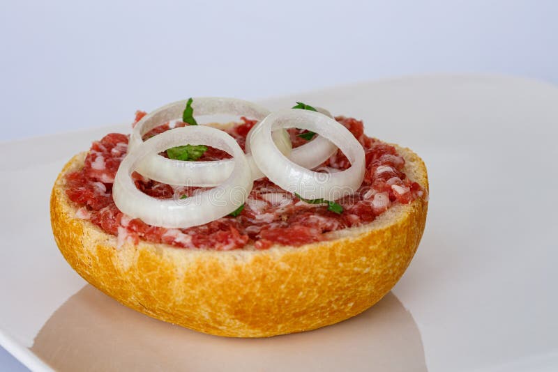 Bun with Fresh Minced Pork Meat Stock Image - Image of gourmet, food ...