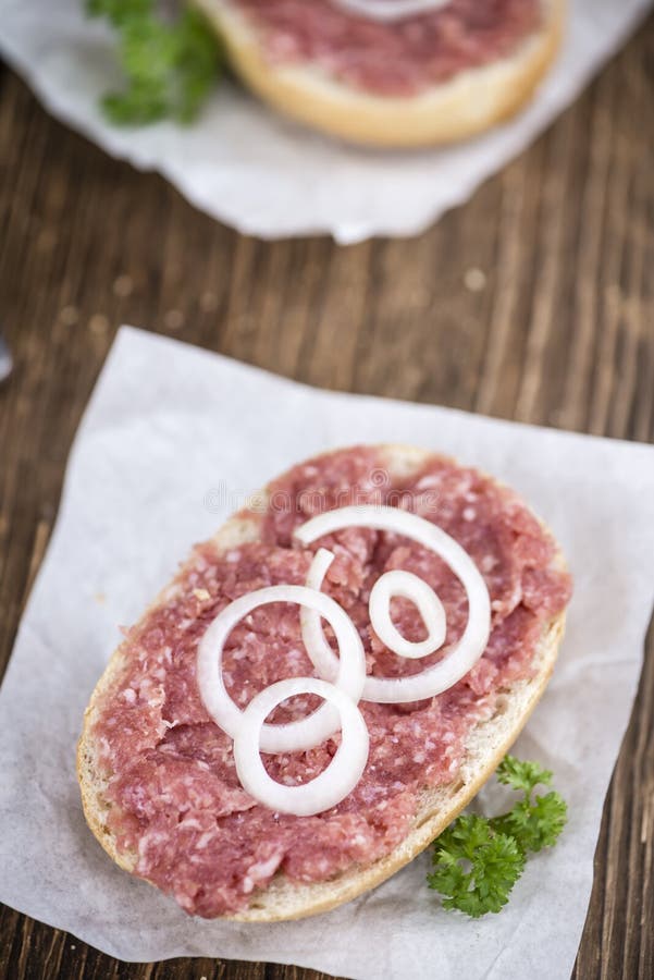Mett on a Bun (German Cuisine; Selective Focus) Stock Image - Image of ...