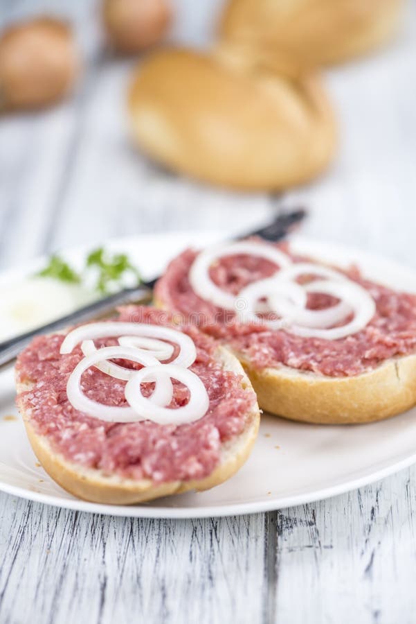 Mett on a Bun (German Cuisine; Selective Focus) Stock Image - Image of ...