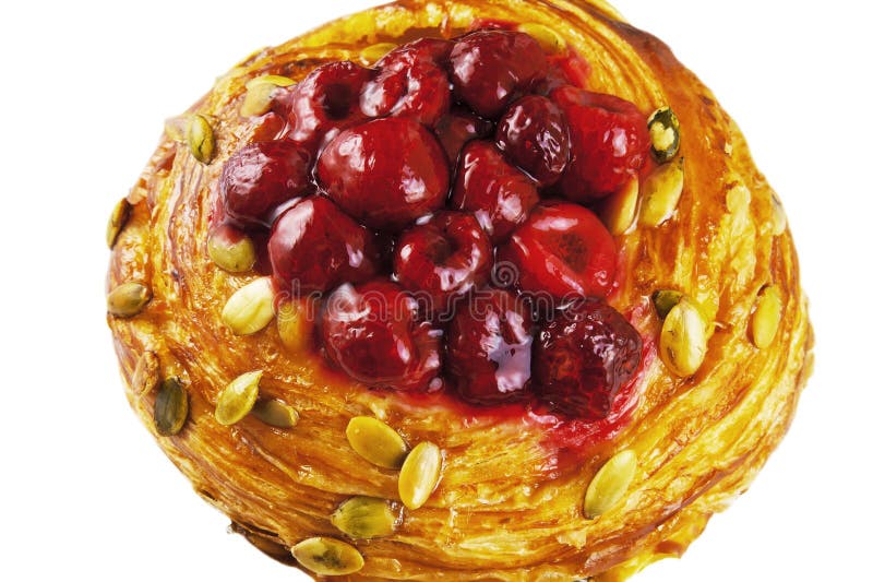 Bun with Raspberry and Pumpkin Seeds on a White Background Stock Image ...