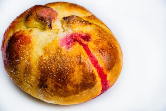 Bun with Red Sweet Jam. Sweet Baking Close Up Stock Image - Image of ...