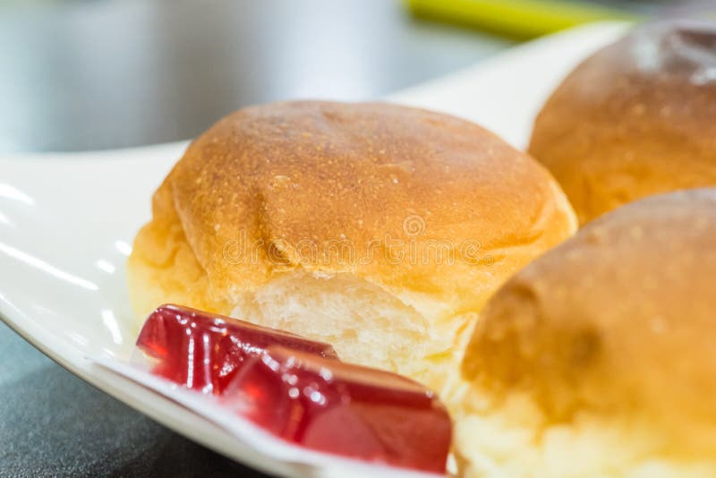 Bun and strawberry jam stock photo. Image of close, snack - 41419238