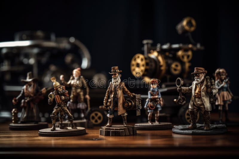 A Bunch of Action Steampunk Figures on Top of a Wooden Table. AI ...