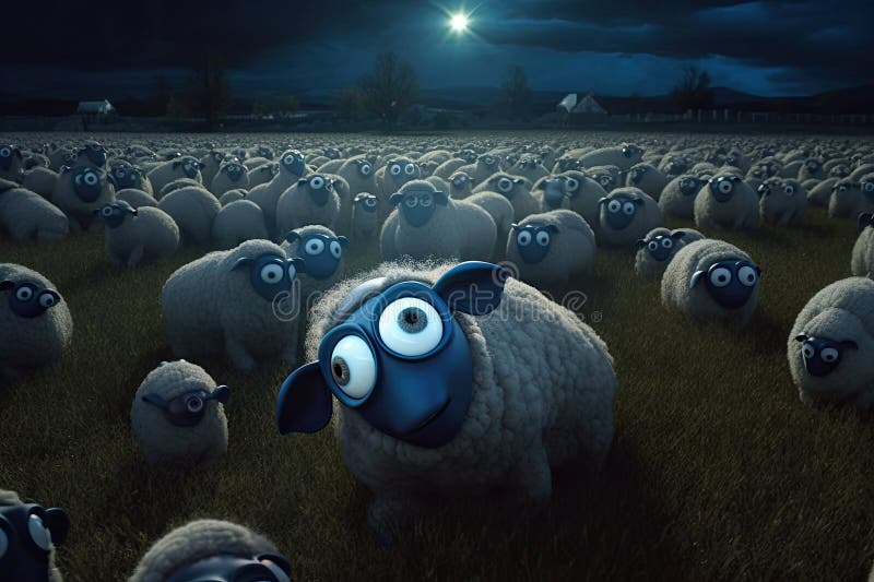 Bunch of Alien Creature Sheep are in a Field with a Green Light, AI ...