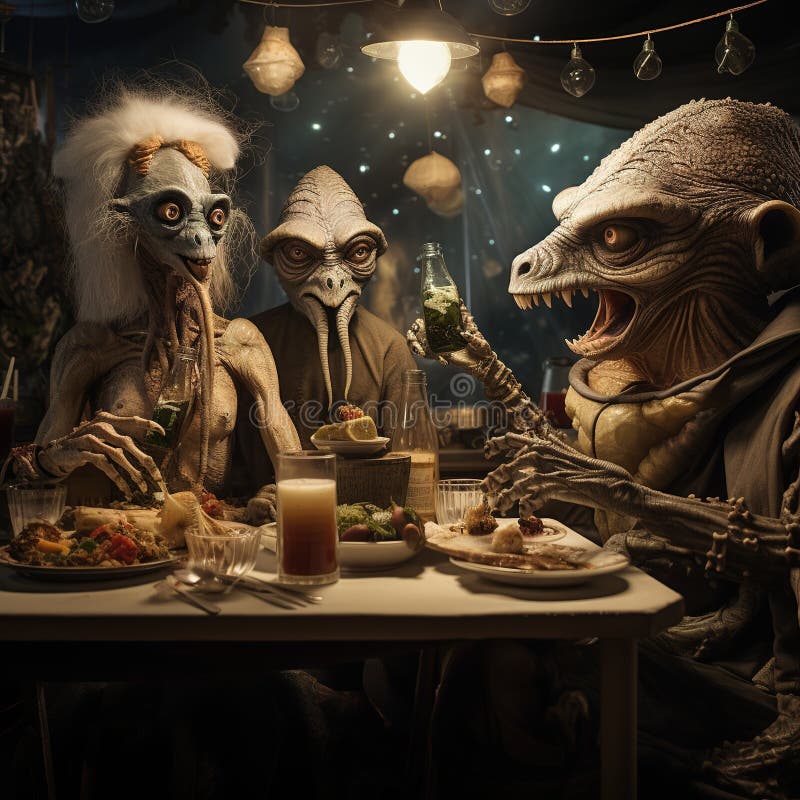 A Bunch of Aliens Sumptuous Dinner at a High Table Extraterrestrial ...