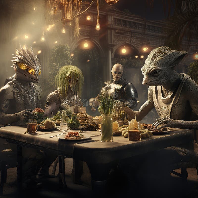 A Bunch of Aliens Sumptuous Dinner at a High Table Extraterrestrial ...