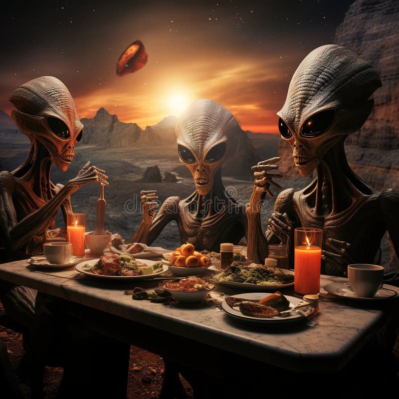 A Bunch of Aliens Sumptuous Dinner at a High Table Extraterrestrial ...