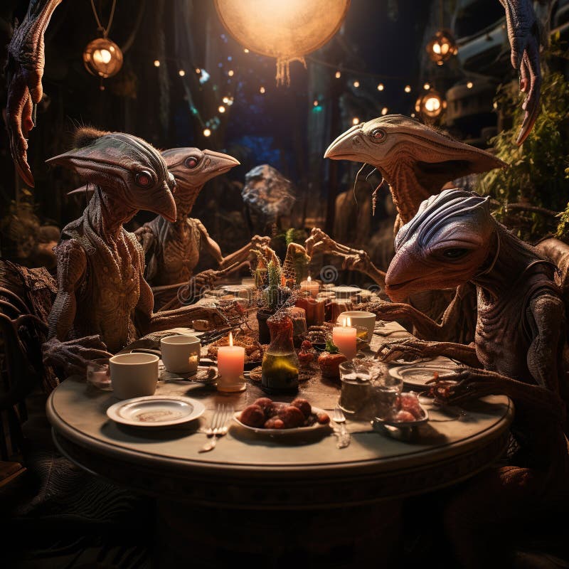A Bunch of Aliens Sumptuous Dinner at a High Table Extraterrestrial ...