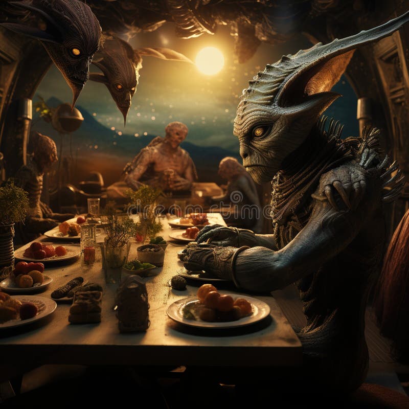 A Bunch of Aliens Sumptuous Dinner at a High Table Extraterrestrial ...