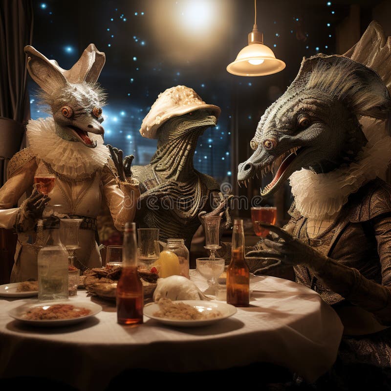 A Bunch of Aliens Sumptuous Dinner at a High Table Extraterrestrial ...