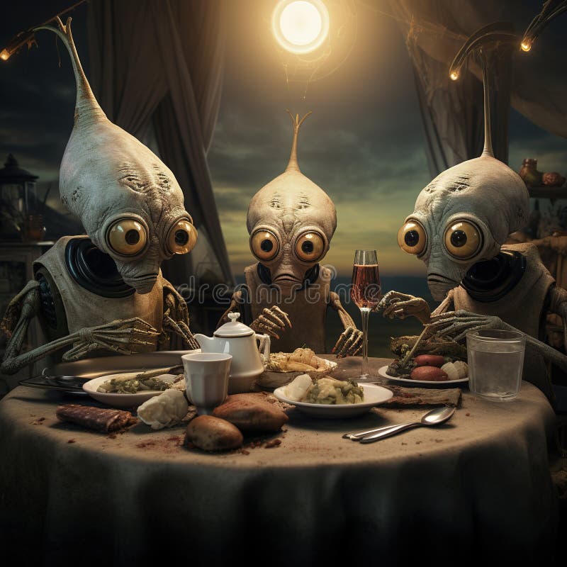 A Bunch of Aliens Sumptuous Dinner at a High Table Extraterrestrial ...
