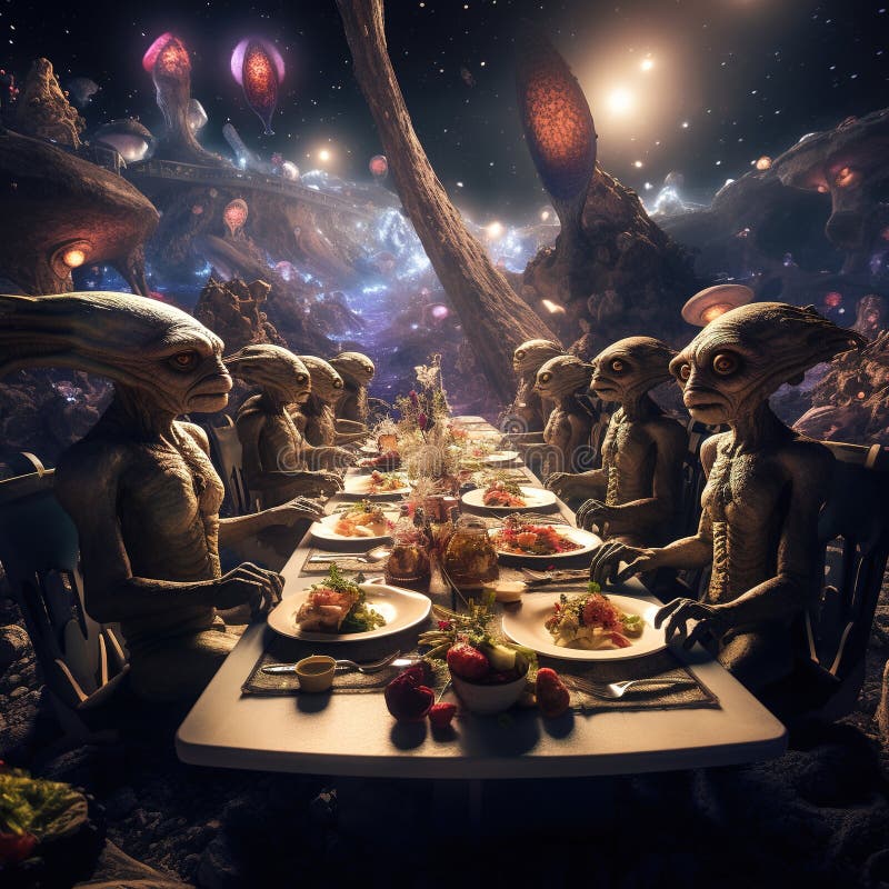 A Bunch of Aliens Sumptuous Dinner at a High Table Extraterrestrial ...