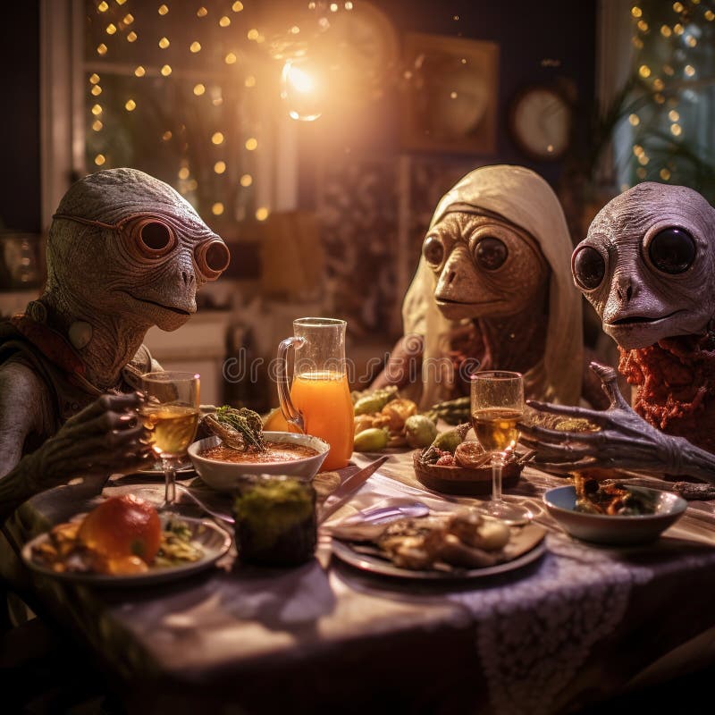 A Bunch of Aliens Sumptuous Dinner at a High Table Extraterrestrial ...