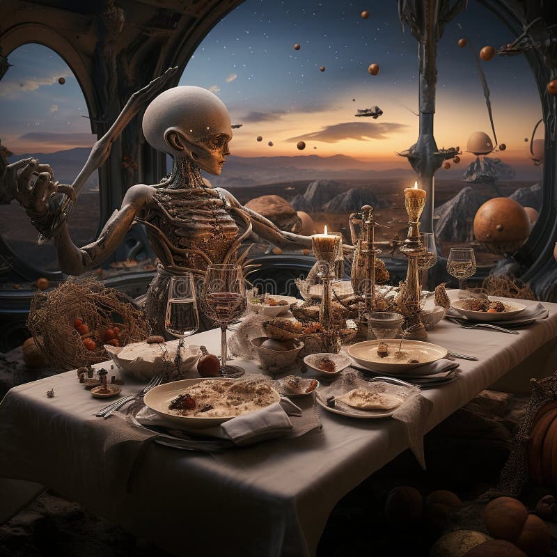 A Bunch of Aliens Sumptuous Dinner at a High Table Extraterrestrial ...