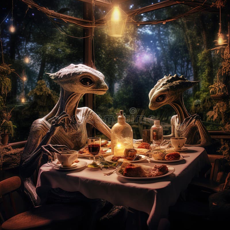 A Bunch of Aliens Sumptuous Dinner at a High Table Extraterrestrial ...