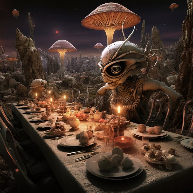 A Bunch of Aliens Sumptuous Dinner at a High Table Extraterrestrial ...