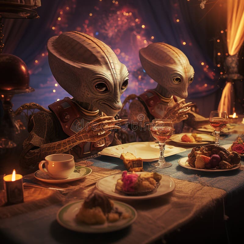 A Bunch of Aliens Sumptuous Dinner at a High Table Extraterrestrial ...